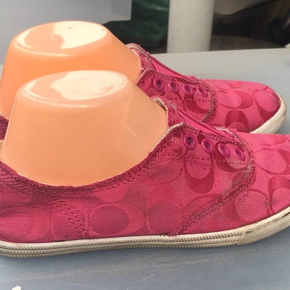 Coach | Shoes | Coach Pink Signature Logo Canvas Shoes Size 6b | Poshmark